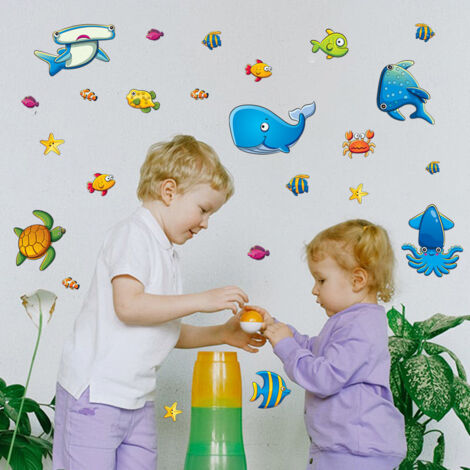 Non Slip Bathtub Stickers 6pcs Ocean Elements Shower Cartoon Stickers Bathtub and Bathroom Stickers for Baby
