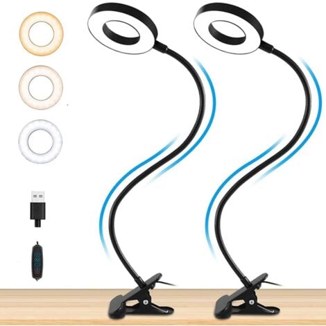 (2 Pack) Clip-on Reading Lights, 3 Colors 10 Brightness, 48 LED USB ...