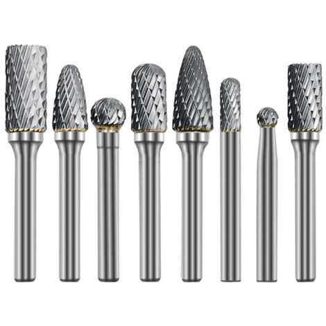 CSPARKV 8pcs 6mm Shank Tungsten Carbide Double Cut Rotary Burr Set for ...