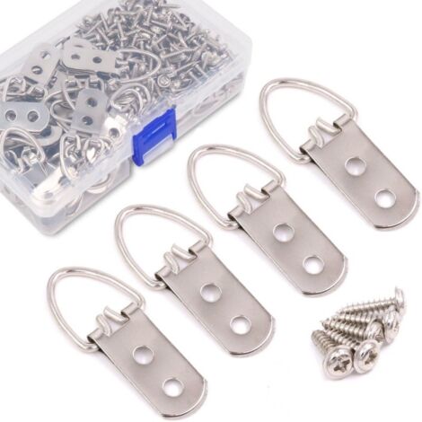 50 Pack Heavy Duty Double Hole D Hooks with Screws for Hanging Watches Paintings Artwork