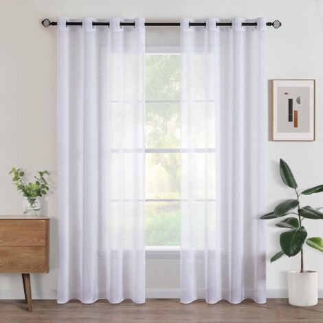 White 150x250cm Set of 2 Eyelet Voile Curtains Semi-Transparent ...