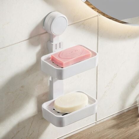 CSPARKV Double Soap Dish with Suction Cup, Wall Mounted Soap Box No ...