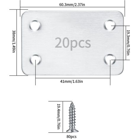20 Pieces Perforated Flat Assembly Plates, Straight Flat Plates Fixing ...
