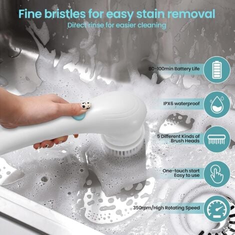 Electric Spin Scrubber Cordless Motorized Cleaning Brush and Five Interchangeable Brush Heads Cordless Handheld Electric Shower