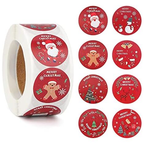 CSPARKV Christmas Stickers 500pcs, 1 Inch Christmas Stickers 8 Designs ...