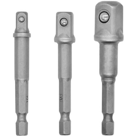 3 Piece Socket Adapter Set - Hex to Square for Drills, Sockets ...