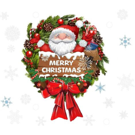 CSPARKV 1pcs Christmas Window Stickers Santa Claus Wreath Stickers ...