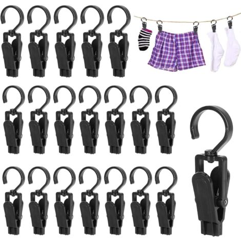 CSPARKV 20 Pieces Clothes Hooks, Portable Clothes Pegs, 360° Swivel ...