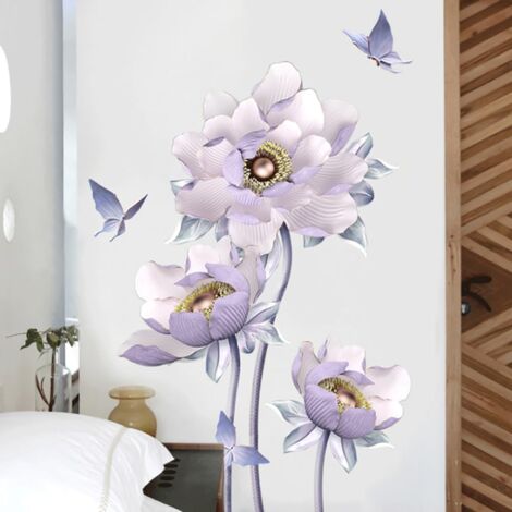 CSPARKV 1 Set Lotus Flower Wall Stickers 3D Violet Flowers Wall Sticker ...