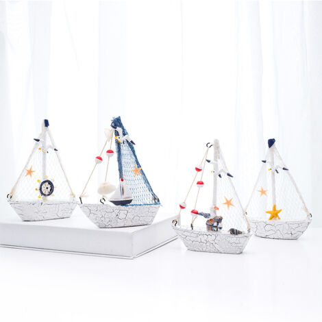CSPARKV 4Pcs Sailboat Model Decoration Wood Nautical Sailboat Ornaments ...