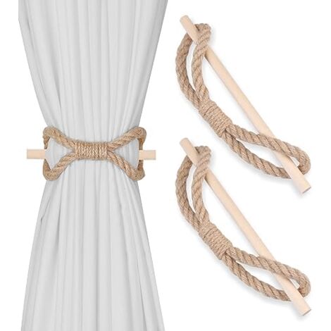 CSPARKV 28cm 2 Pack Hemp Rope Curtain Tiebacks Wooden Curtain Holdbacks ...