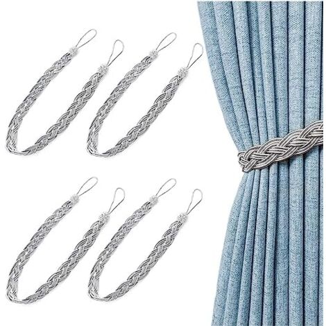 CSPARKV 58cm 2 Pairs Silver Grey Braided Curtain Tiebacks for Curtains ...