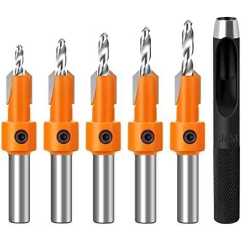 CSPARKV 5pcs Countersink Drill Bit Set, 8mm Wood Drill Bit Set ...