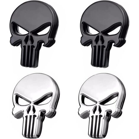 CSPARKV 4 Pieces 3D Skull Car Stickers - Silver and Black - 58 x 15mm ...