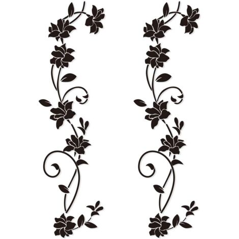 CSPARKV 2 Sets Wall Stickers 10030cm Black Flower Vine Design PVC Wall ...