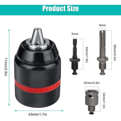 Drill Chuck, 1/2-20 UNF Chuck, Keyless Drill Chuck, 1.5-13mm Drill ...