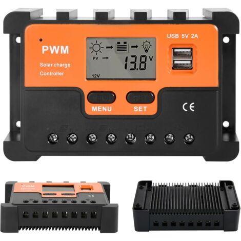 Lntyq Solarladeregler, 30 A, 12 V/24 V, PWM-Solarladeregler, Dual-USB ...