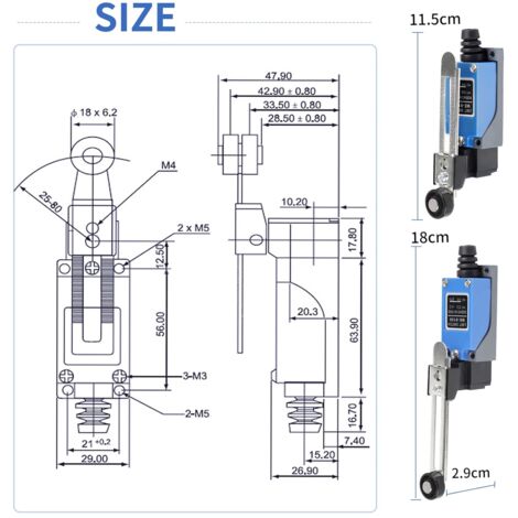 LaBlanc – Set mit 4 Endschaltern mit 5 cm verstellbarem Hebel, 2NO 2NC ...