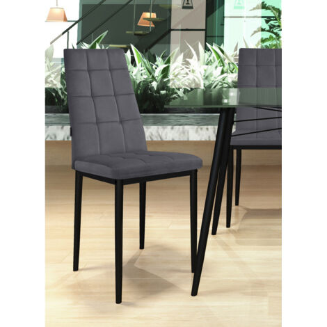 Chaise velours anthracite pour table à manger Becca moderne x2 ...