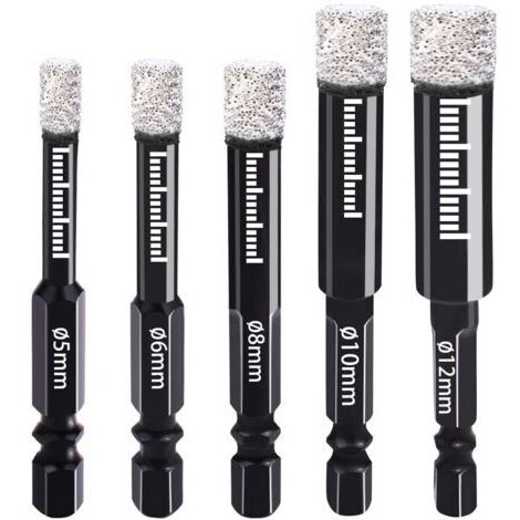 5-teiliges Diamantbohrer-Set mit Sechskantschaft, 5 mm, 6 mm, 8 mm, 10 ...