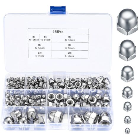 165 Pieces Stainless Steel Cap Nuts, Hex Head Lock Nuts Kit, M3/M4/M5 ...