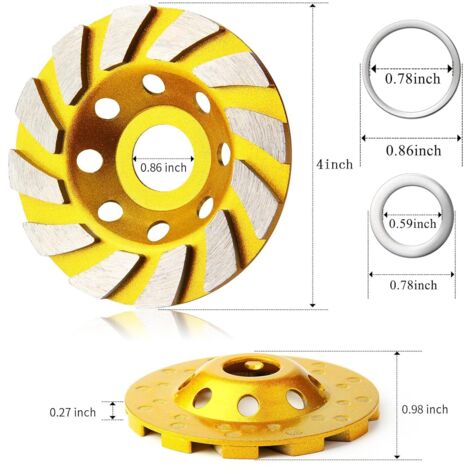 3 Pieces Diamond Cup Grinder 4 Inch Concrete Turbo Diamond Grinding Cup ...