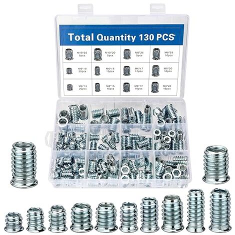 130 Stk Einschraubmutter, M6/M8/M10 Einschraubmuffen Gewindebuchse, Gewindeeinsatz Holz aus ...