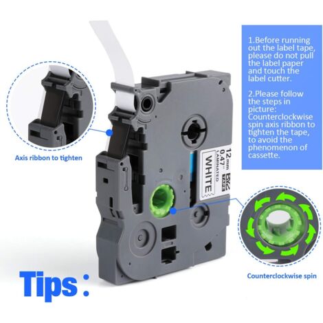 x Schriftbandkassette, Etikettenband schwarz auf weiß, 12 mm x 8 m, kompatibel mit Brother P ...