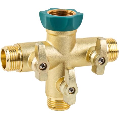 Water Distributor 3-Way - 3/4 Inch T Splitter with Shut-Off Valve ...