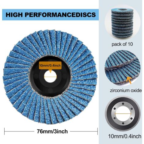 Disco lamellare da 75 mm, 10 pezzi Dischi lamellari abrasivi per metallo, legno, acciaio, grana ...