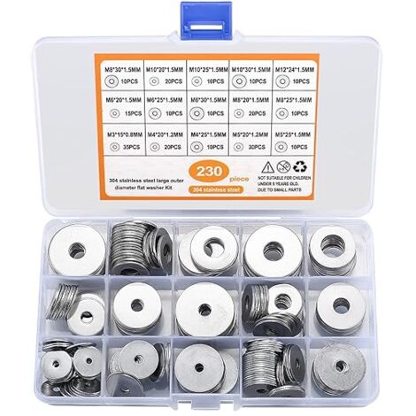 Juego de Arandelas Planas Grandes de 230 Piezas, Arandelas de Acero Inoxidable, Kit Surtido de ...