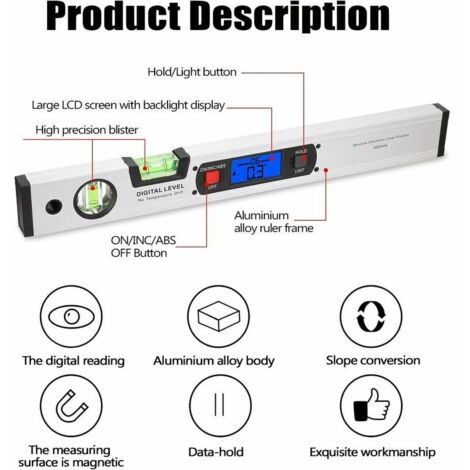 Nivel de burbuja digital Transportador digital de 400 mm Nivel de ...