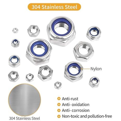 520 piezas DIN985 y DIN934 tuercas hexagonales, tuercas de seguridad, tuercas estándar de acero ...