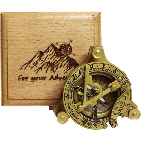 Brújula de reloj de sol con caja de madera grabada Brújula de ...