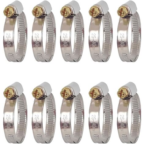 Abrazadera de manguera de acero inoxidable de 25 a 40 mm - 10 piezas - Abrazadera de manguera de ...
