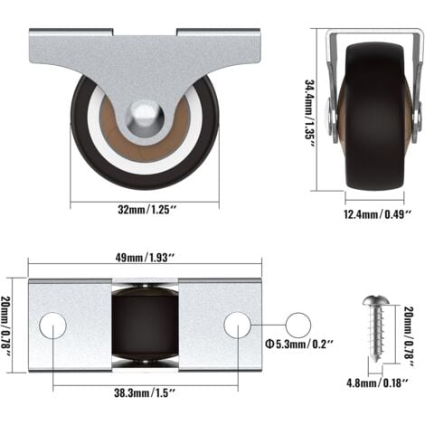 Juego de 4 ruedas pequeñas para muebles de 32 mm, no giratorias, mini ...