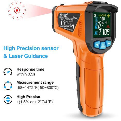 Termómetro infrarrojo -50℃800℃ Termómetro láser digital y sonda Pistola ...