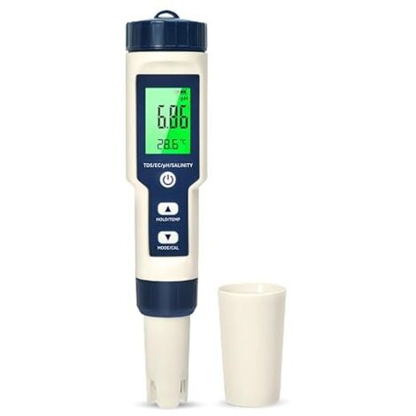 Medidor de pH Pious para agua, pH/TDS/EC/salinidad/termómetro 5 en 1 con pantalla LCD, medidor ...