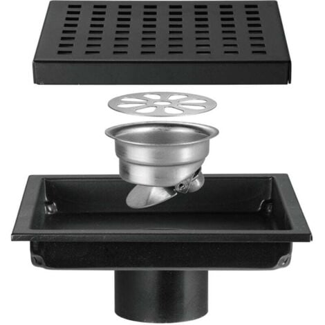 Floor Drain Stainless Steel Floor Drain Shower Room Bathroom Large Displacement Square Lattice Deodorant Floor Drain Color black Size 15 15cm