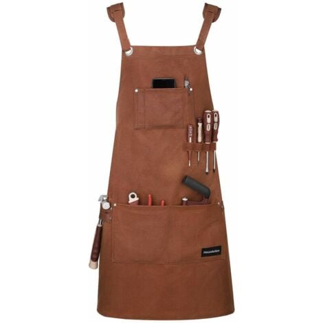 Tool Apron, Multifunctional Heavy Duty Waxed Canvas Waterproof Oil Resistant Work Apron with ...