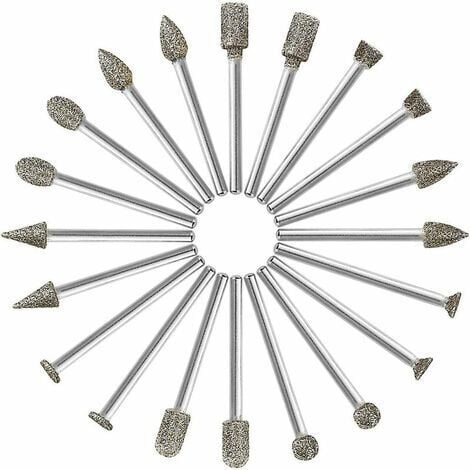 Diamond Burrs, 20Pcs Diamond Rotary Burr (Drill/Head/Diamond Tip) with ...