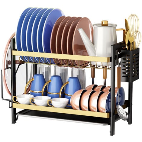 Sink Drainer Basket Large Black Over Sink Dish Drainer, 2 Tier, with ...