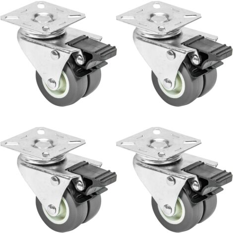 6720 Set of 4 heavy duty double castors with brake Polyurethane 50 mm ...