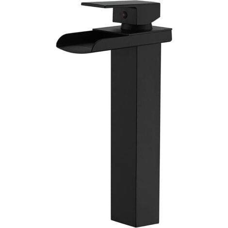 Matte Black Bathroom Sink Faucet with Waterfall Spout and Supply Hose ...