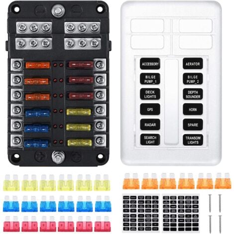 12 Way Teardrop Fuse Holder, Fuse Box with 24 Fuses 12 LED Indicators ...