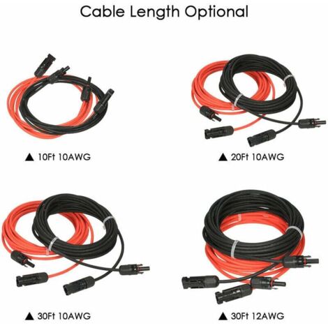 Solar Panel Extension Cable with MC4 Connector, Red + Black Pair, 14AWG ...
