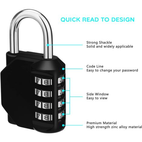 4-digit code padlock, Code padlock for sports, college, school locker ...