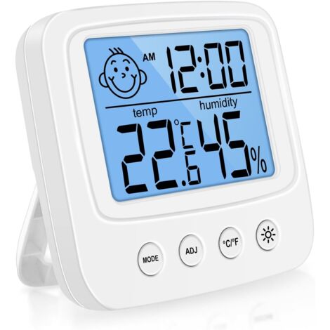 Thermometer hygrometer clock backlit time display multifunction digital