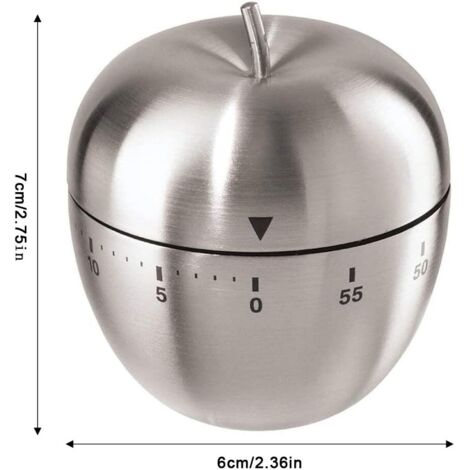 Apple Shape Kitchen Clock Stainless Steel Mechanical Rotating Alarm 60 ...