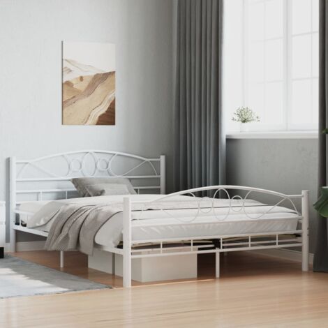 Double Bed Frame，Bed Frame White Metal 140x200 cm VSVS83857